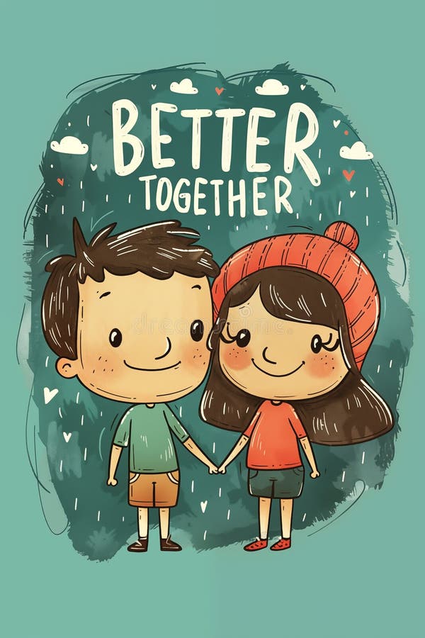 Cute Couple Holding Hands Illustration with Phrase Better Together on ...