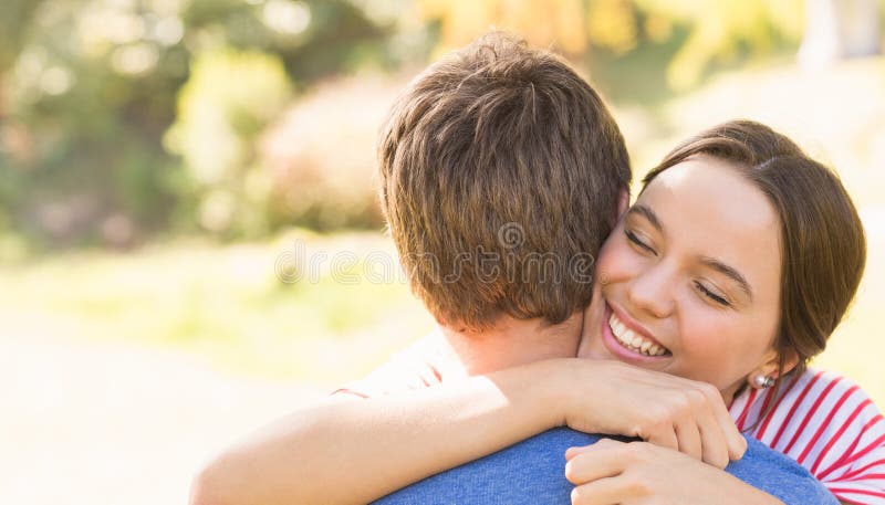 Cute Couple Hugging in the Park Stock Photo - Image of hugging ...