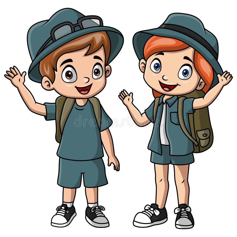 Cute Couple Kids on an Adventure Stock Vector - Illustration of ...