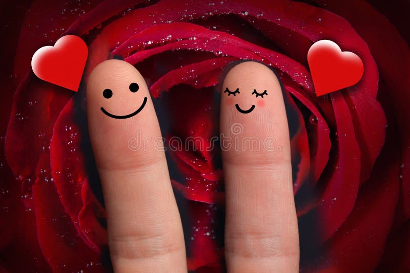 Cute Couple In Love With Smiley Red Heart Hugging And Big Red Stock