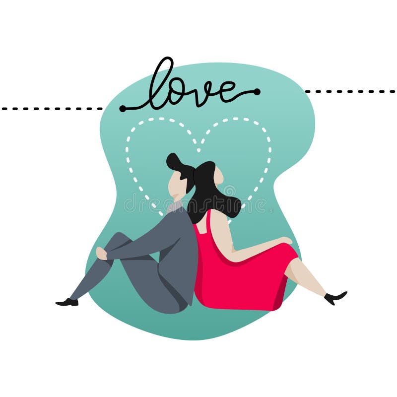Cute Couple in Love with Love Text Vector Illustration Flat Millenials ...