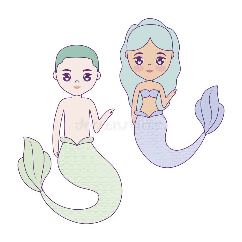 Cute Couple Mermaids Character Stock Vector - Illustration of tale ...