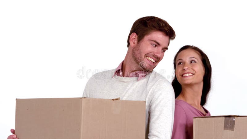 Moving, Boxes and Man Push Woman for Fun, Playing and Bonding Together ...