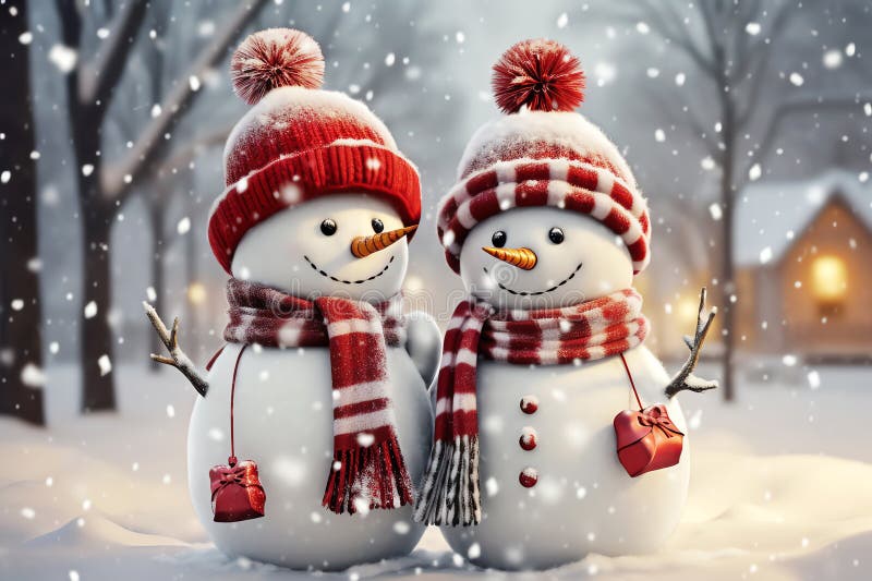 Cute Couple of Snowman, AI Generated Stock Illustration - Illustration ...
