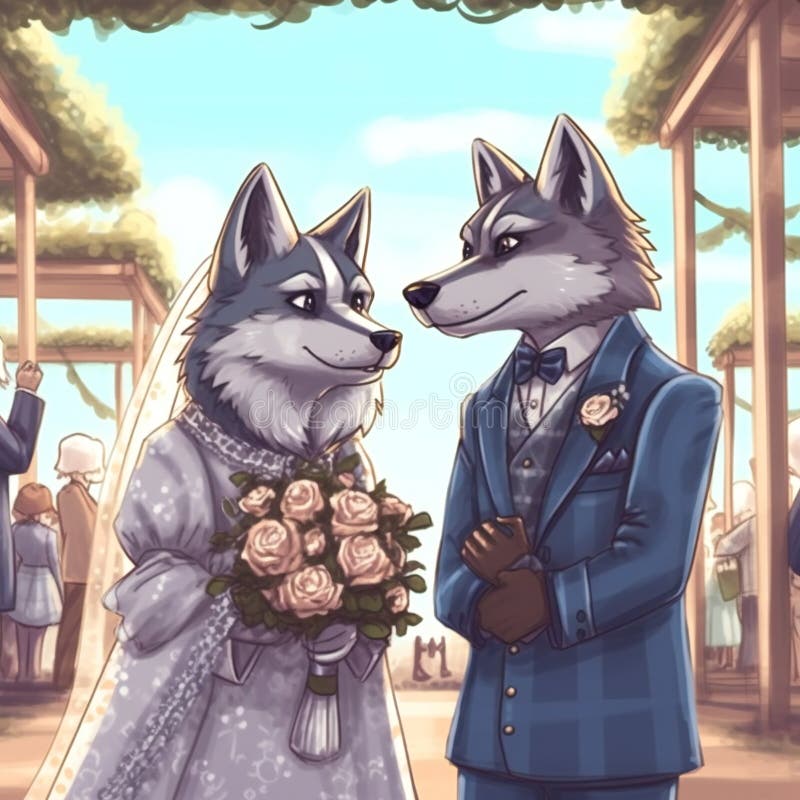 Cute Couple Wolf Animal in Love Wedding. Generative Ai Stock ...