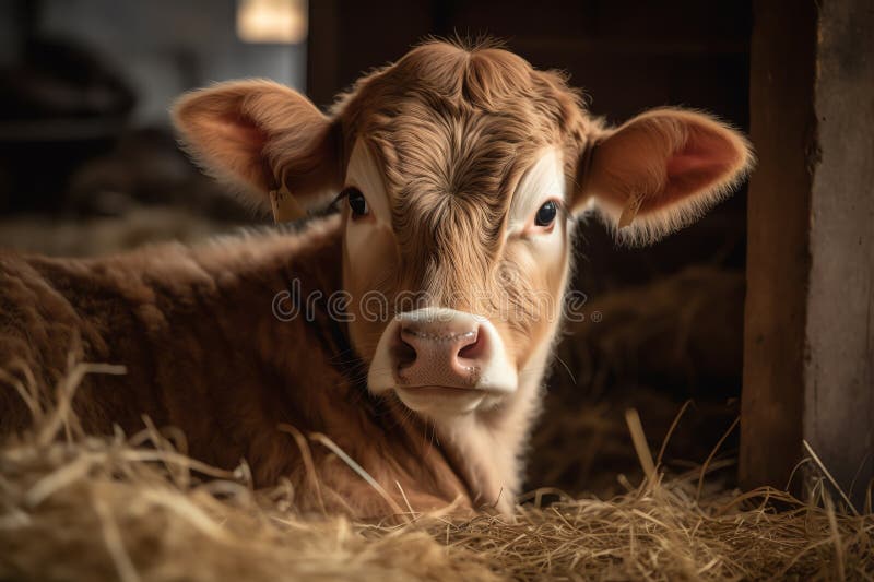 Cute Cow in a Barn with a Haystack. Generative AI Stock Illustration ...