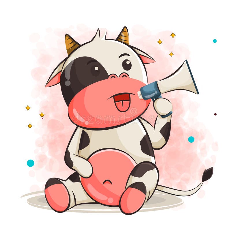 Cute Cow Cartoon Holding Loudspeaker Vector Illustration Stock Vector ...