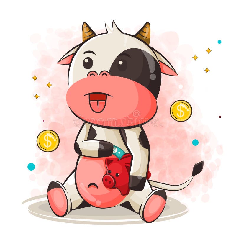 Cute Cow Cartoon Saving Money Vector Illustration Stock Vector ...