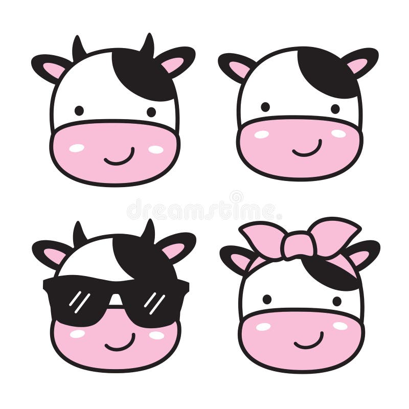 Cute Cow Faces with Bow and Sunglasses Vector Illustration Stock Vector ...