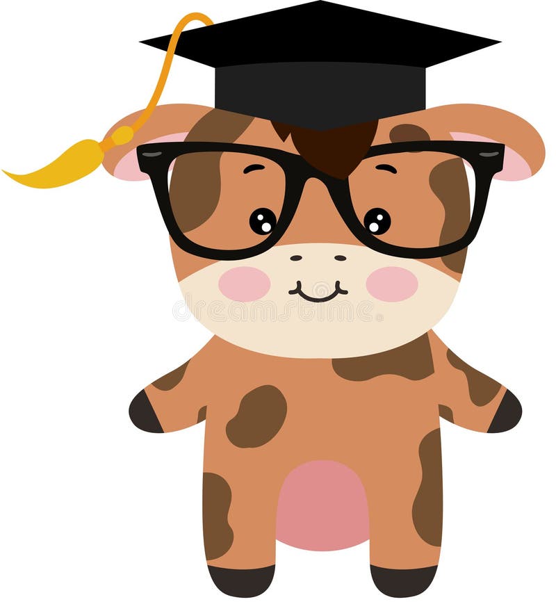 Cute Cow with Graduation Cap Stock Vector - Illustration of nice ...
