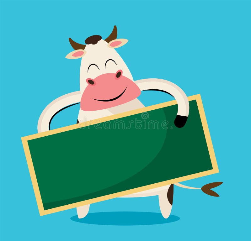 Cute Cow Holding Blank Banner Vector Illustration Stock Vector ...