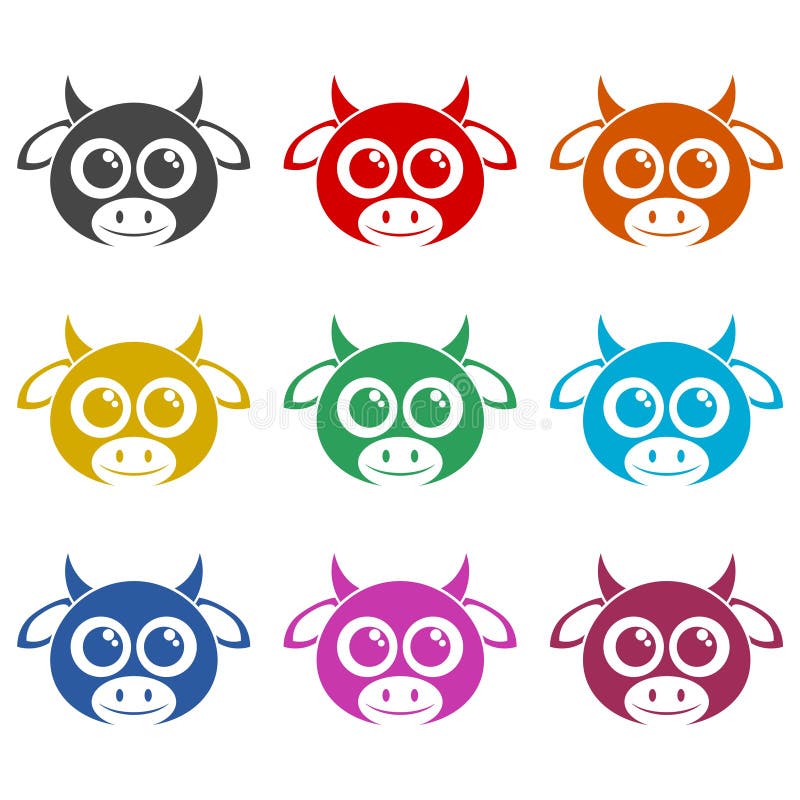 Cute Cow Icon or Logo, Color Set Stock Vector - Illustration of farm ...