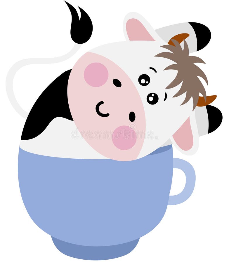Cute cow inside a blue cup stock vector. Illustration of friend - 366838963