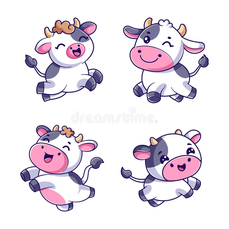 A Cute Cow Is Jumping Set Stock Illustration Illustration Of Milk