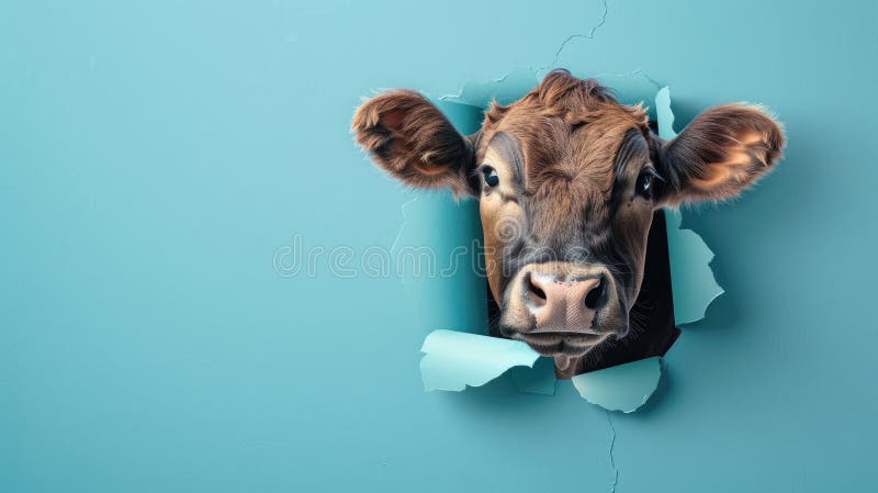 Cute Cow Peeking through a Hole Stock Illustration - Illustration of ...