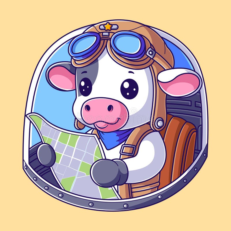 A Cute Cow Pilots a Plane and Reads Maps Stock Vector - Illustration of ...