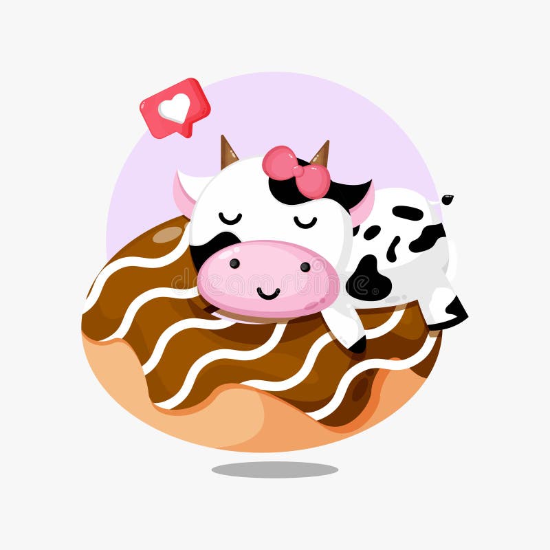 Cute Cow Sleeping on a Donut Stock Vector - Illustration of milk, smile ...