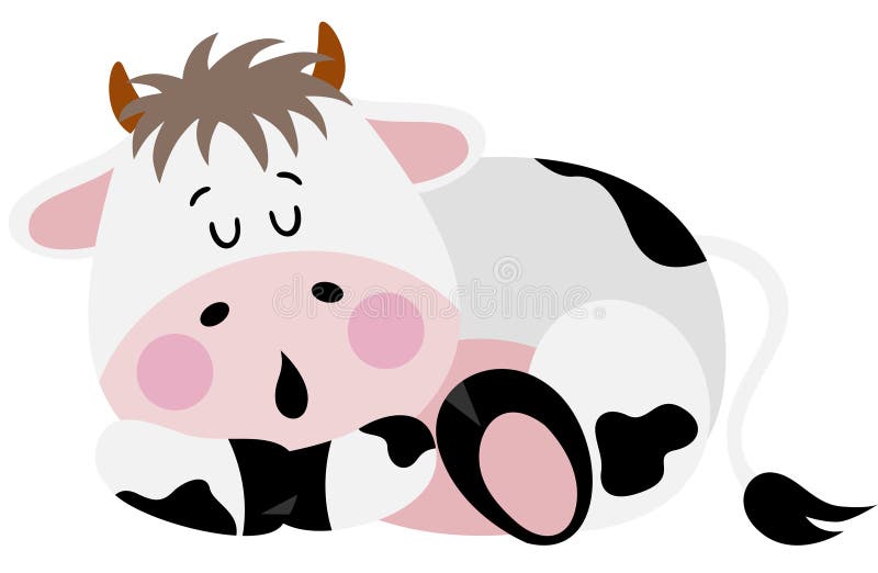 Cute Cow Sleeping Isolated on White Stock Illustration - Illustration ...