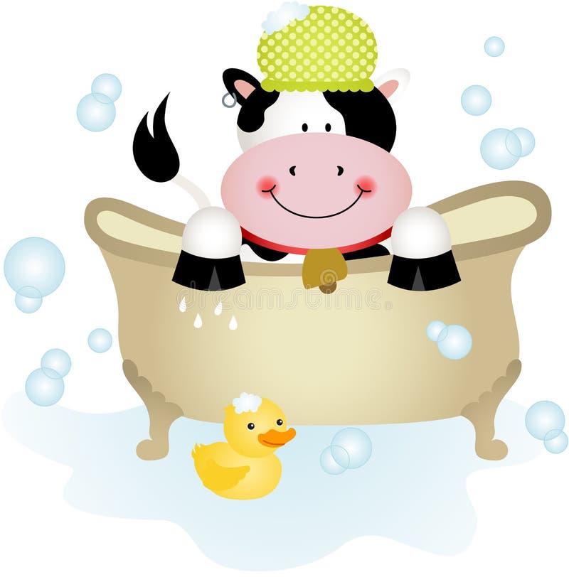 Cute cow taking a bath stock vector. Illustration of tenderness - 64788526