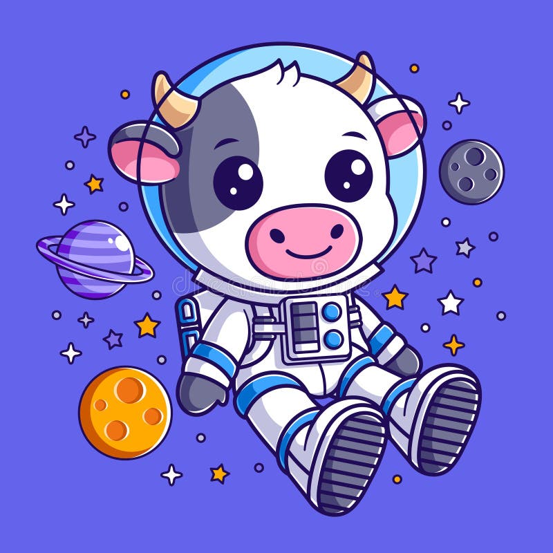 Cute Cow Wearing an Astronaut Jacket in Outer Space Stock Vector ...