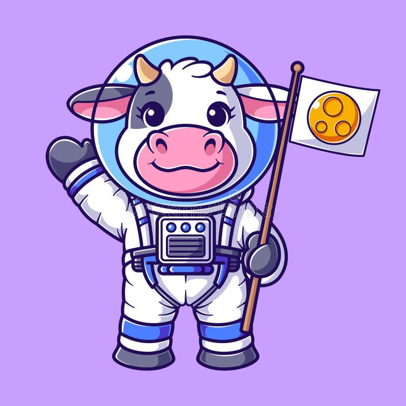Cute Cow Wearing Astronaut Suit and Waving Stock Vector - Illustration ...