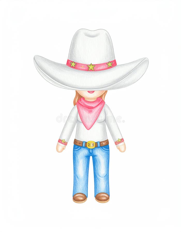 Cute Cowboy Figure with a Large White Hat Stock Illustration ...