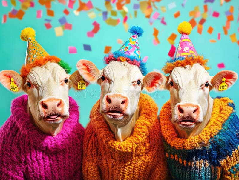 Cute Cows in Party Hats stock photo. Image of cows, generated - 362075420