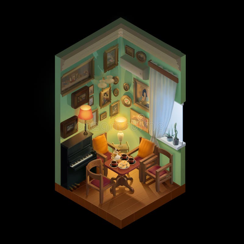 Cute Cozy Cafe Interior in Isometric Perspective Stock Photo ...