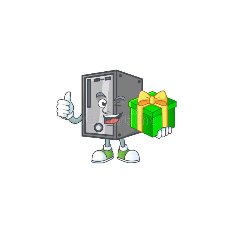 Cute CPU Character Holding a Gift Box Stock Vector - Illustration of ...