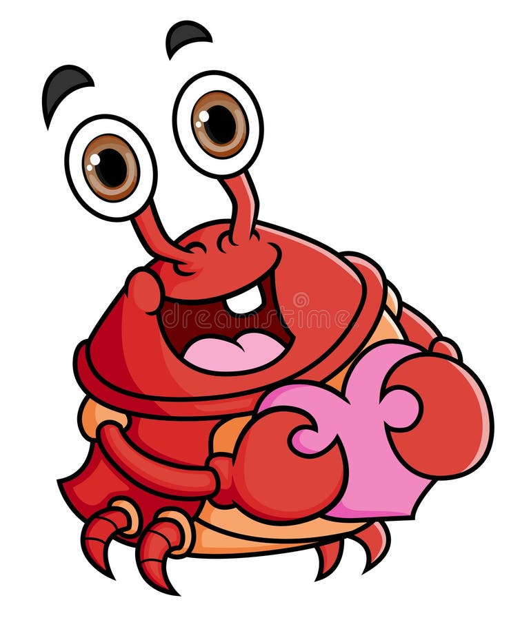 The Cute Crab is Hugging and Holding a Heart Shape Love Stock Vector ...