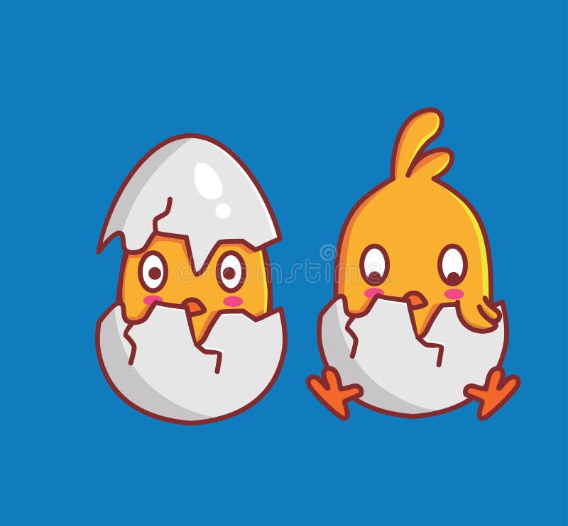 Cute Cracking Eggshell Hatching Two Chicks. Animal Cartoon Isolated ...