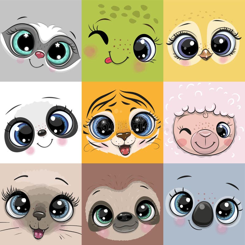 Cute Cratoon Square Animals Faces Stock Vector - Illustration of hand ...