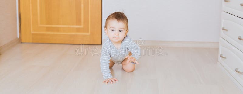 Cute Crawling Funny Baby Boy Indoors at Home Stock Photo - Image of ...