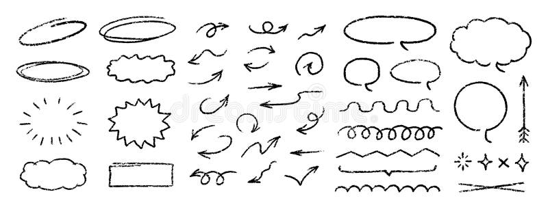 Cute Crayon Pencil Emphasis Squiggles Vector Set. Chalk Scribble ...