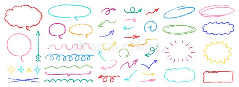Cute Crayon Pencil Emphasis Squiggles Vector Set. Chalk Scribble ...