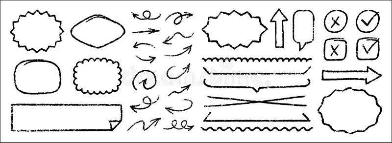 Cute Crayon Pencil Emphasis Squiggles Vector Set. Chalk Scribble ...