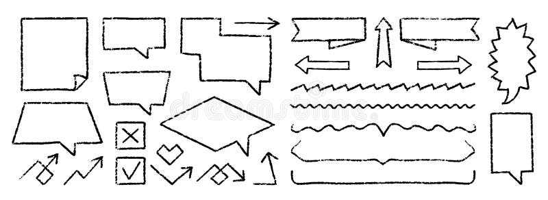 Cute Crayon Pencil Emphasis Squiggles Vector Set. Chalk Scribble ...