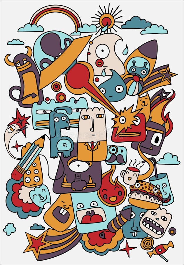 Cute Crazy Doodles Life Vector Illustration Stock Vector - Illustration ...