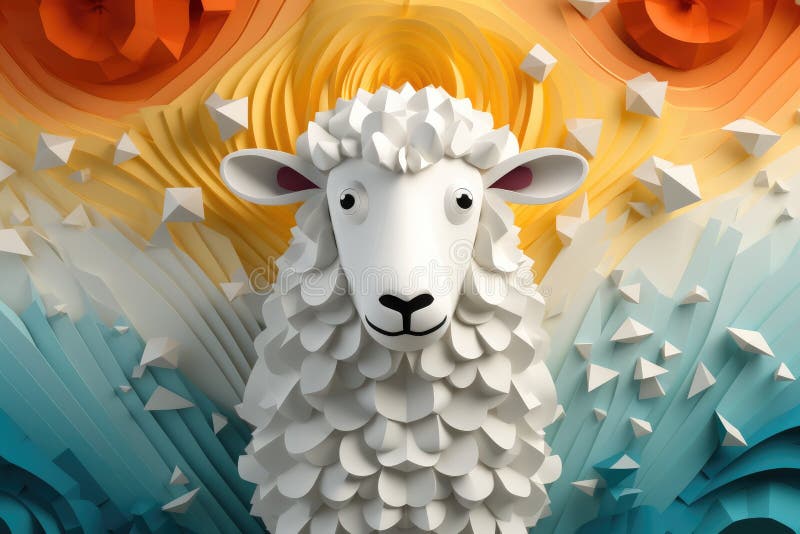 Cute Crazy Sheep Paper Art AI Generated Stock Illustration ...