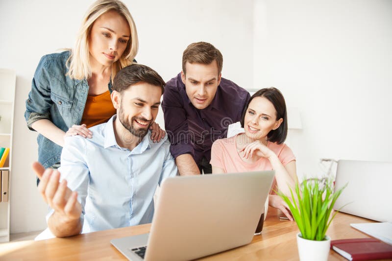 Cute Creative Team is Working with Computer Stock Photo - Image of ...