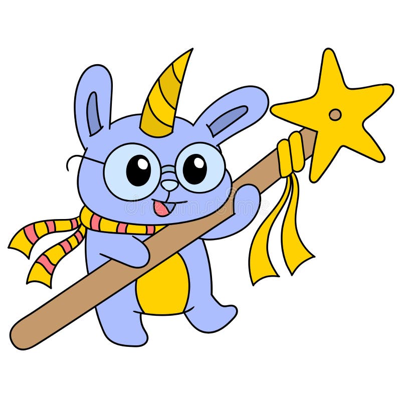Cute Creature Holding a Star Magic Wand, Doodle Icon Image Stock Vector ...