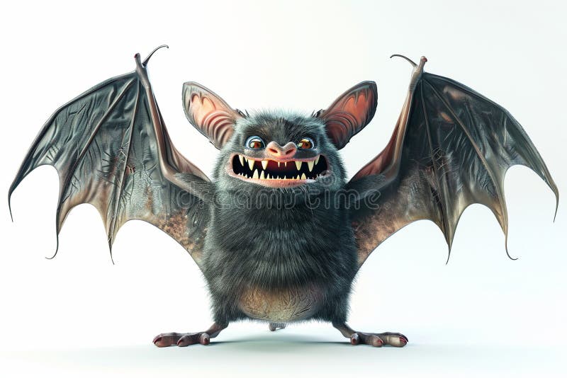 Cute and Creepy 3D Bat Character with Large Wings and Sharp Teeth ...