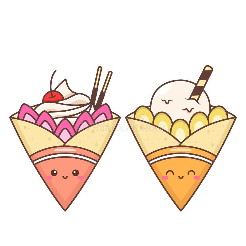 Cute Crepes in Different Expression with Various Topping Stock Vector ...