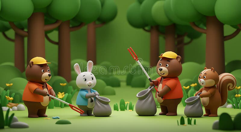 Cute Critters Clean Up stock illustration. Illustration of rabbit ...