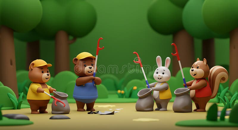 Cute Critters Clean Up stock illustration. Illustration of wildlife ...