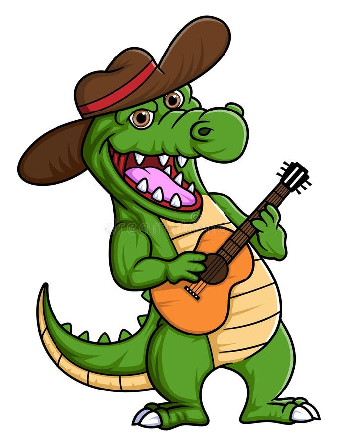 Cute Crocodile Playing Guitar Cartoon Character Stock Vector ...
