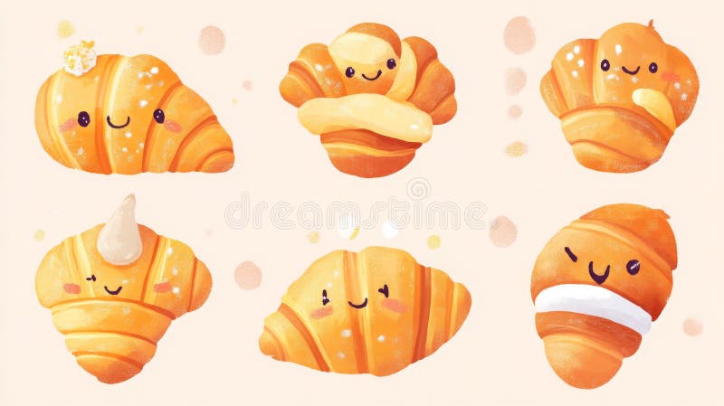 Cute Croissant Illustrations in High Resolution Stock Illustration ...