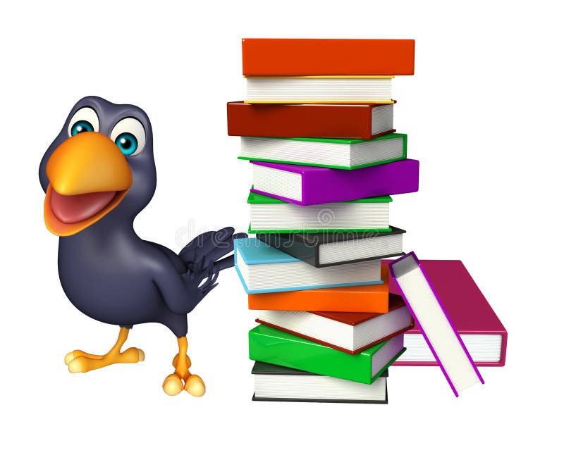 Cute Crow Cartoon Character with Books Stock Illustration ...
