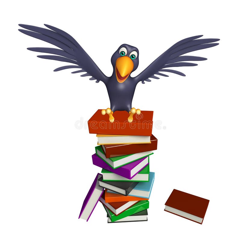 Cute Crow Cartoon Character with Books Stock Illustration ...
