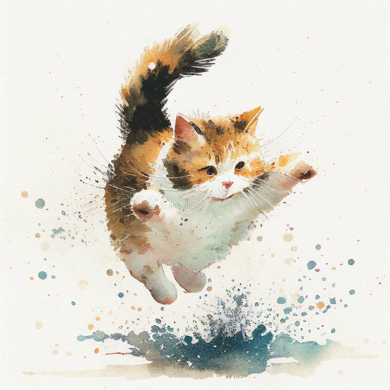 Cute Cat Water Color Illustration Created with Generative AI Technology ...